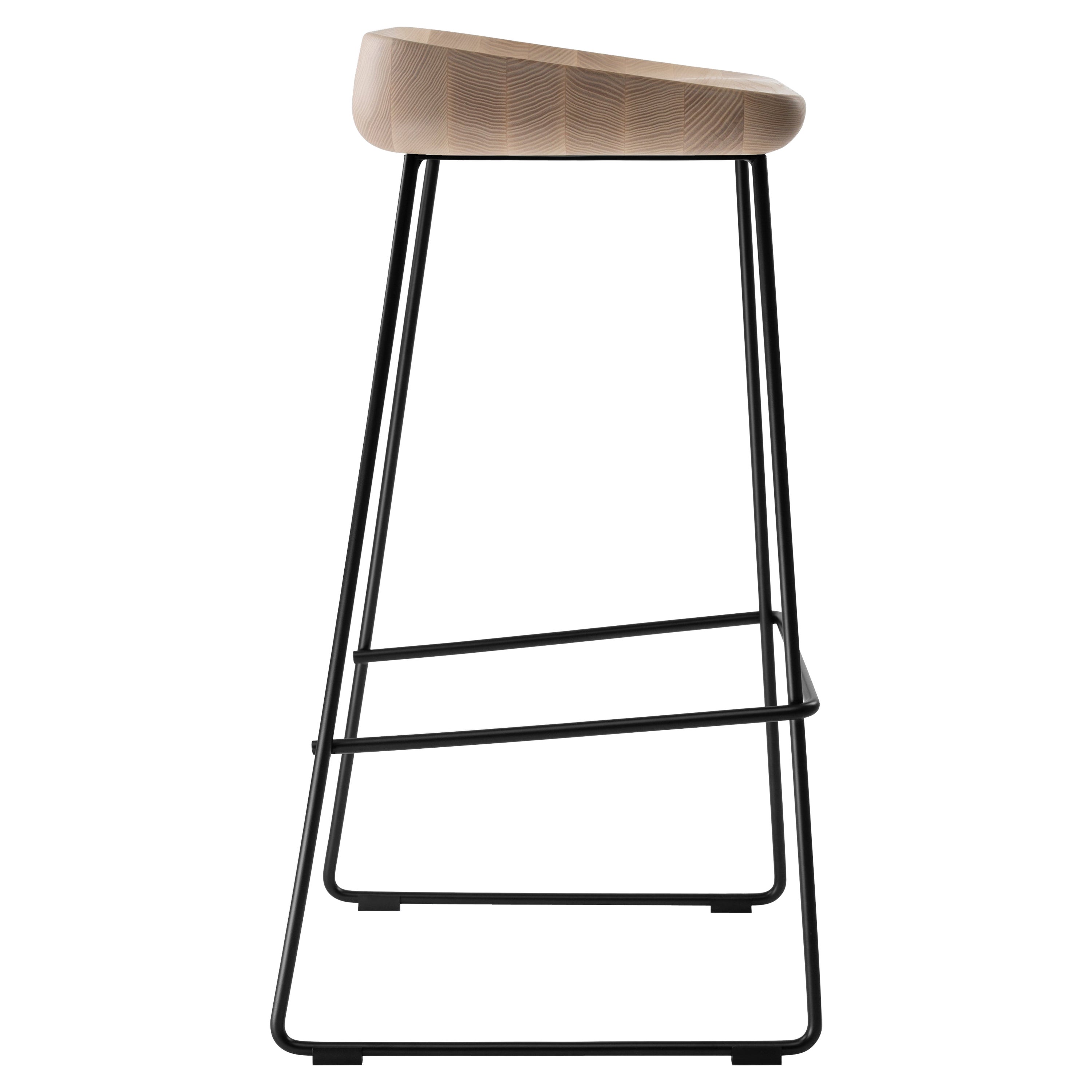 Contemporary lo-pi Bar Stool, Oak with Danish Cord Seat and Brass Foot ...