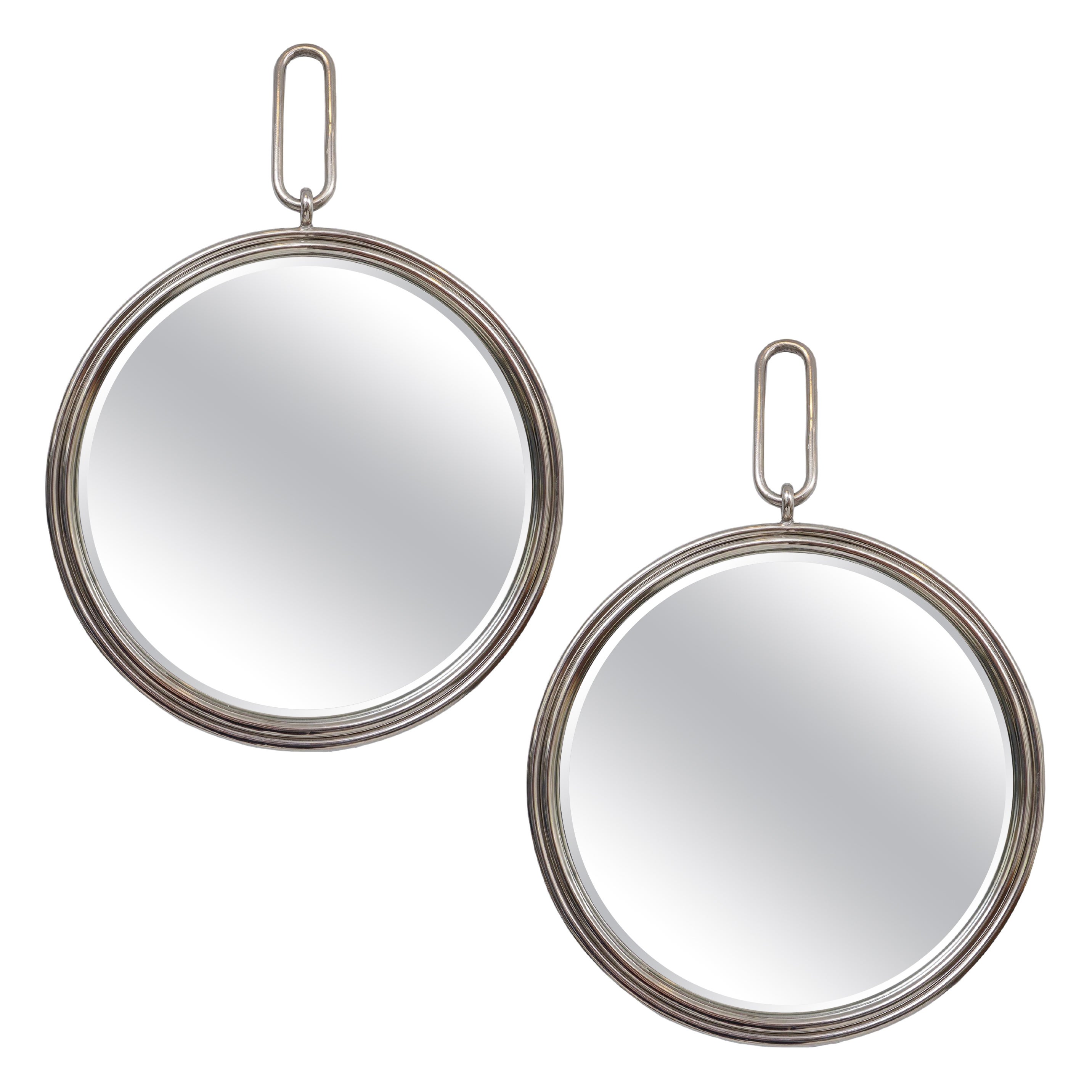 Pair of Small Oxidized Circular Mirrors For Sale at 1stDibs