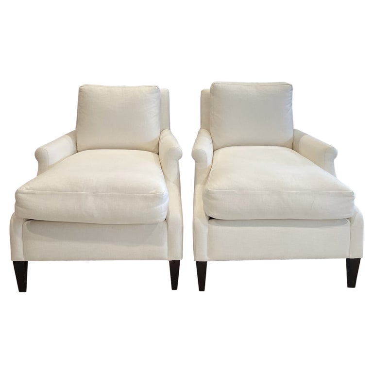 Comfy Ultra Chic Pair of White Linen Upholstered Club Chairs at 1stDibs