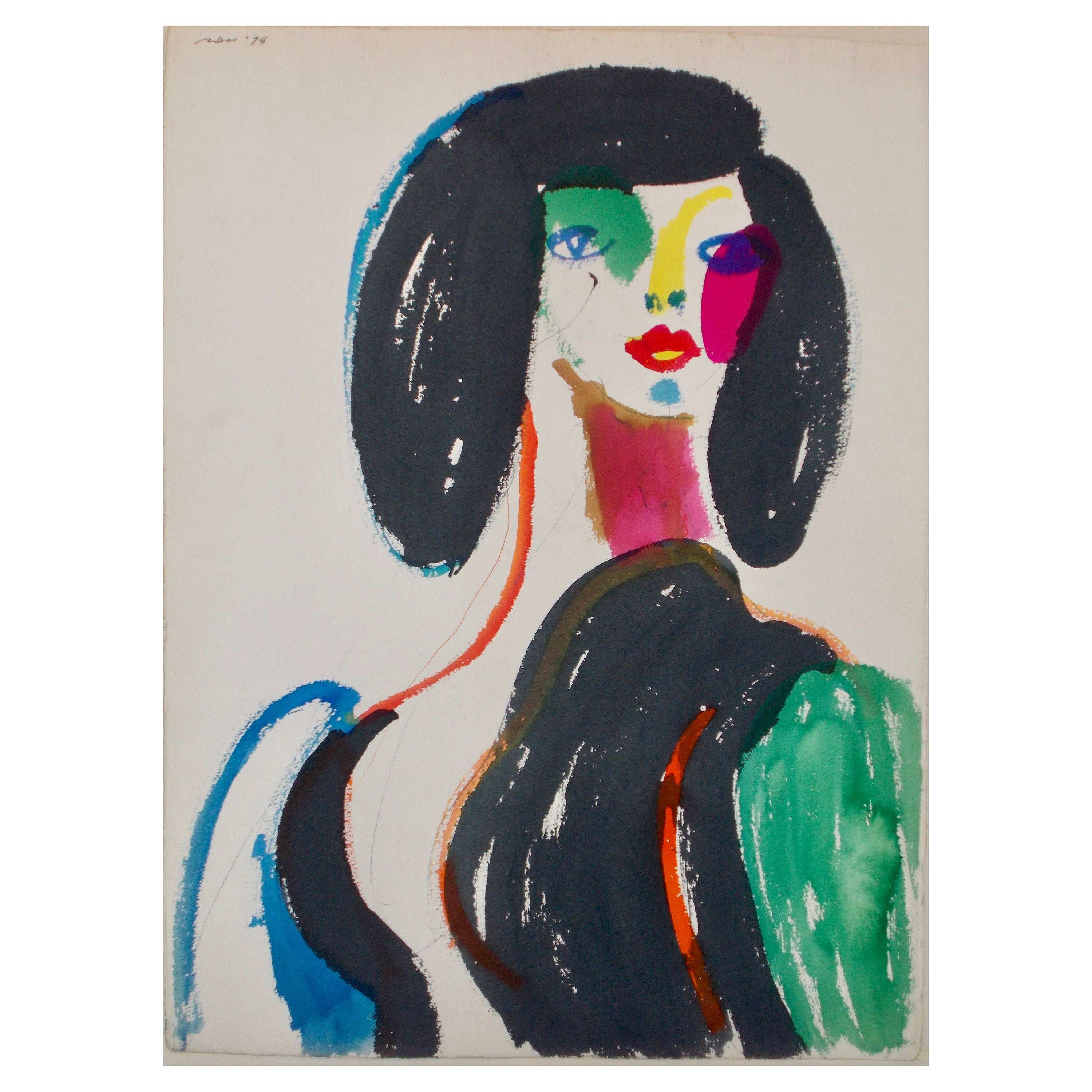 Al Ross (1911-2011) Colored Ink Portrait of a Woman For Sale at 1stDibs ...