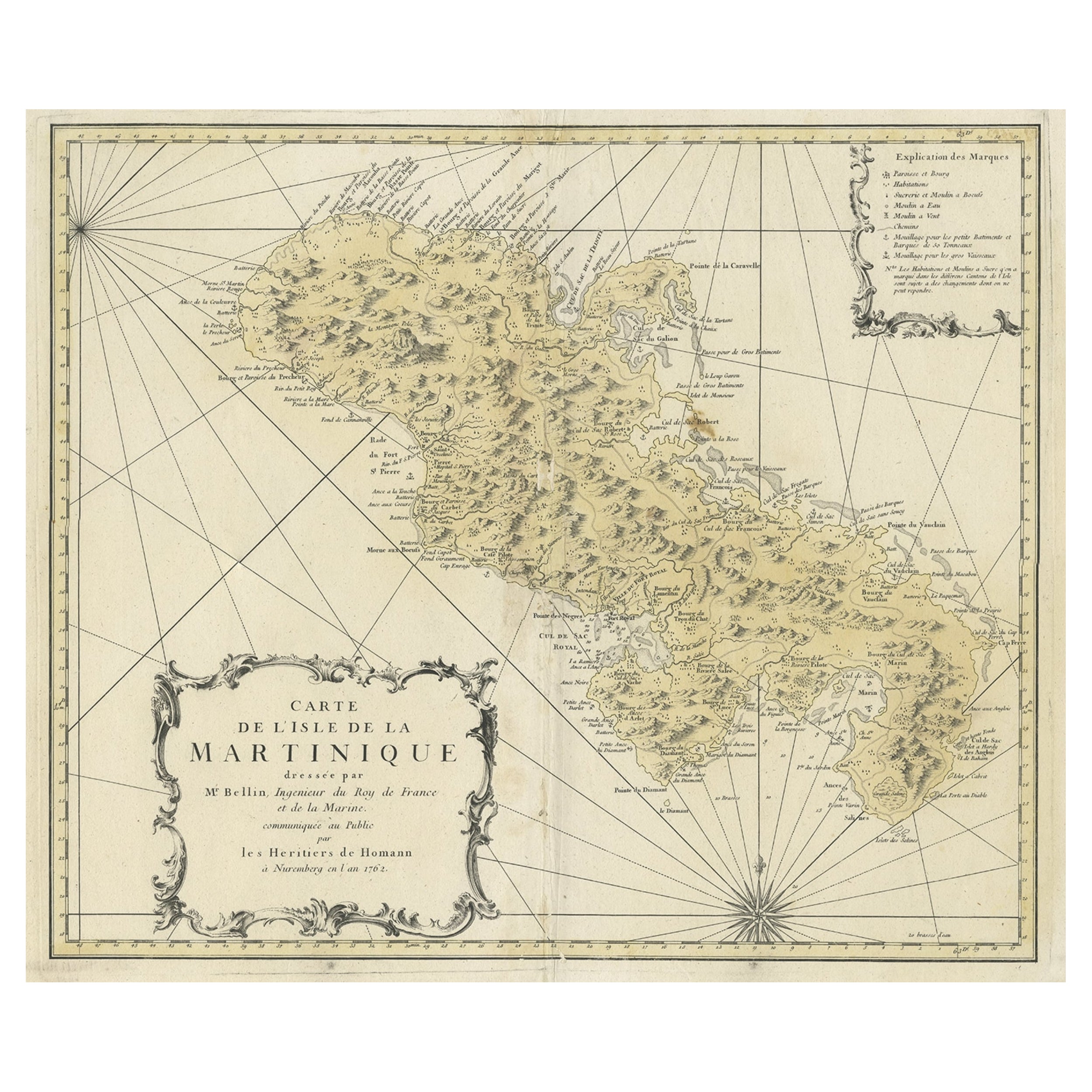 19th Century Nautical Chart of Martinique For Sale at 1stDibs