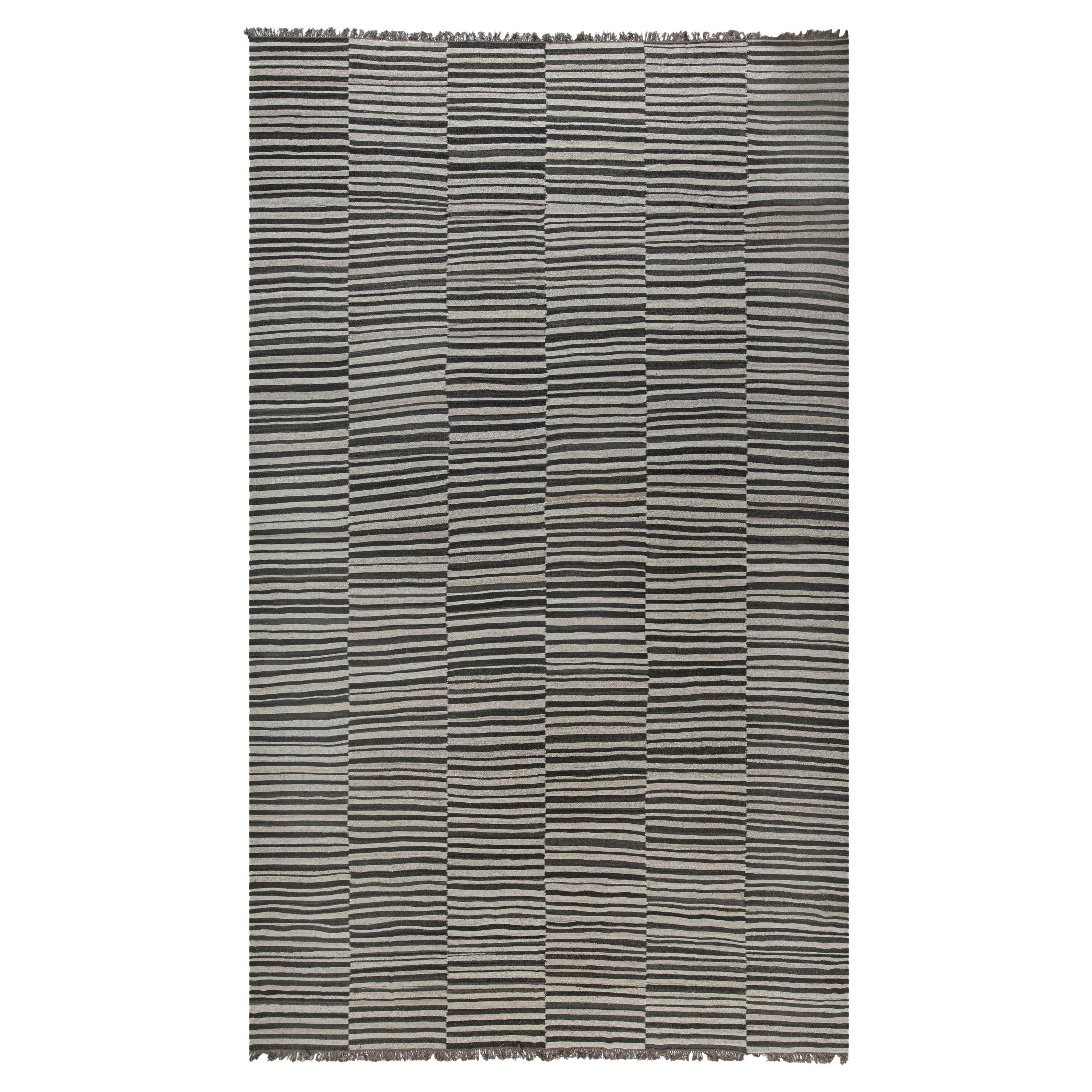Rug and Kilim's Modern Flat-Weave Beige Brown Geometric Striped Pattern ...