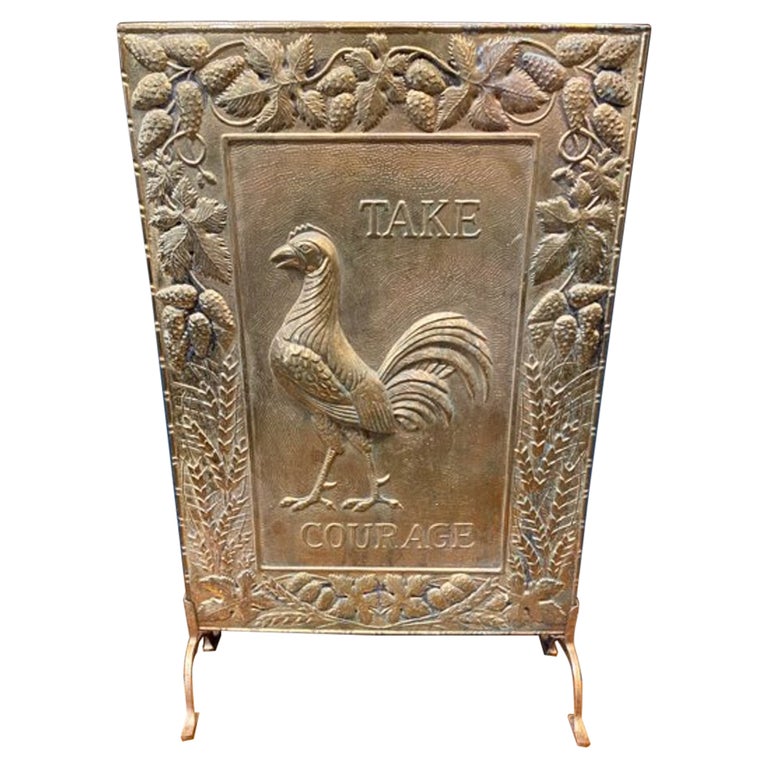 19th Century English "Take Courage" Pub Sign Brass Fireplace Heat ...