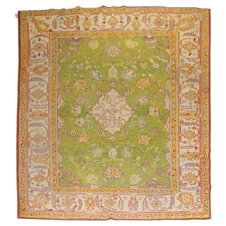 Green Antique Turkish Oushak Rug For Sale at 1stDibs