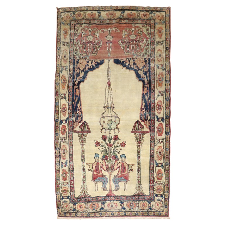 19th Century Kerman Pictorial Rug For Sale at 1stDibs