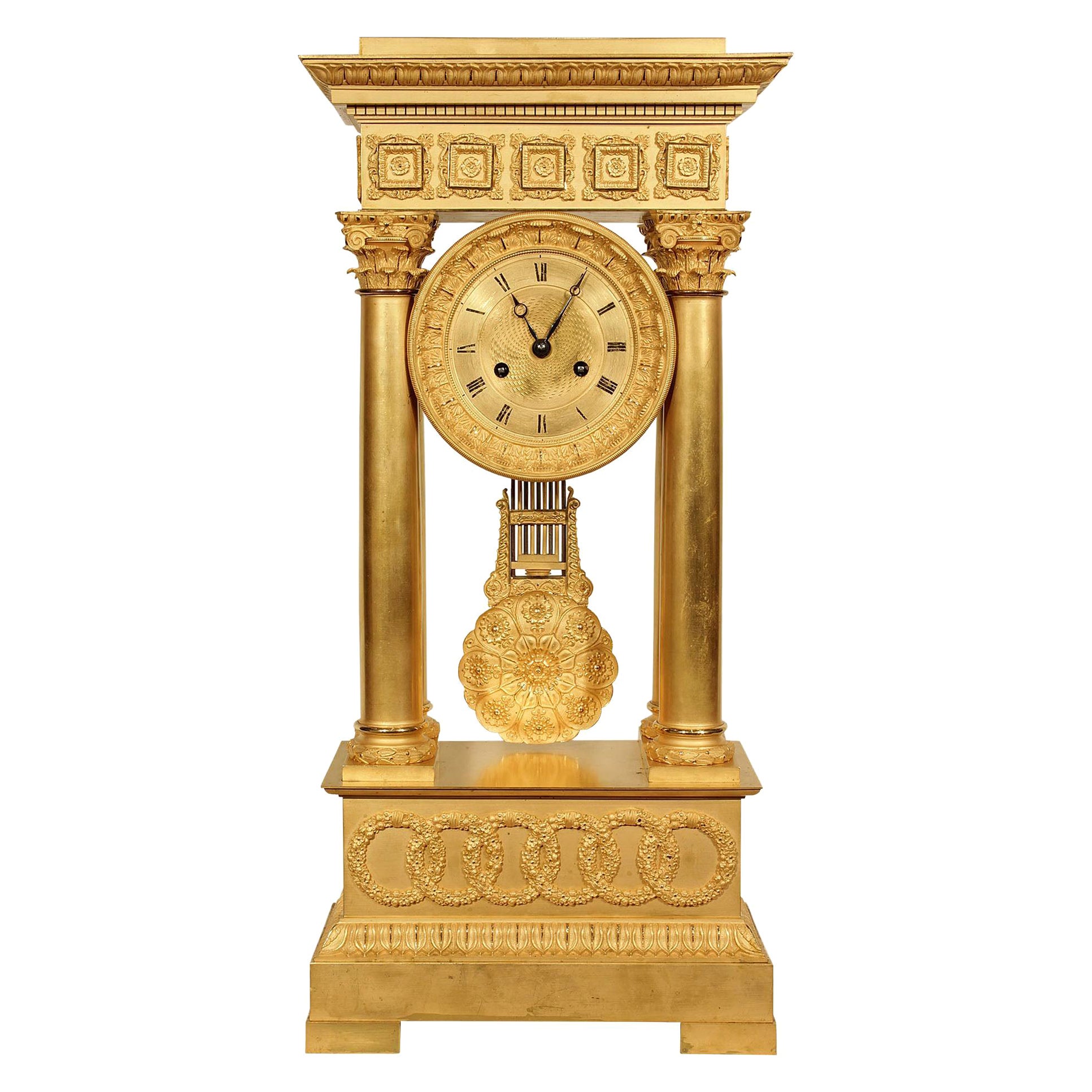 19th Century French Empire Style Portico Clock For Sale at 1stDibs