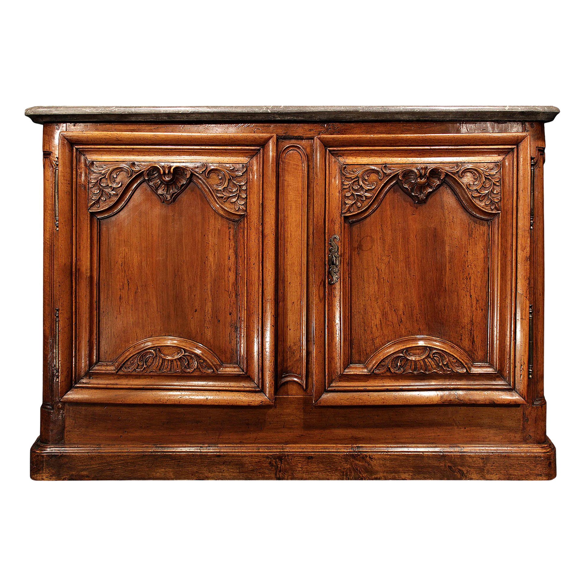 Massive Marble Topped Walnut Wood Louis XV Style Chateau Buffet at ...