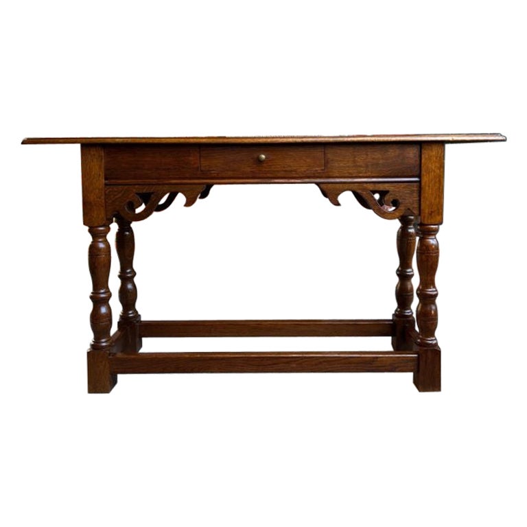 Antique French Provincial Carved Oak Gothic Altar Table Slender Foyer ...