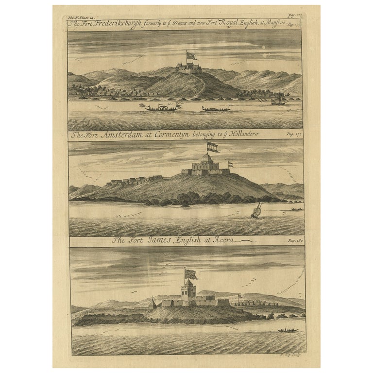 Copperplate Engraving Showing Forts on the West African Gold Coast ...