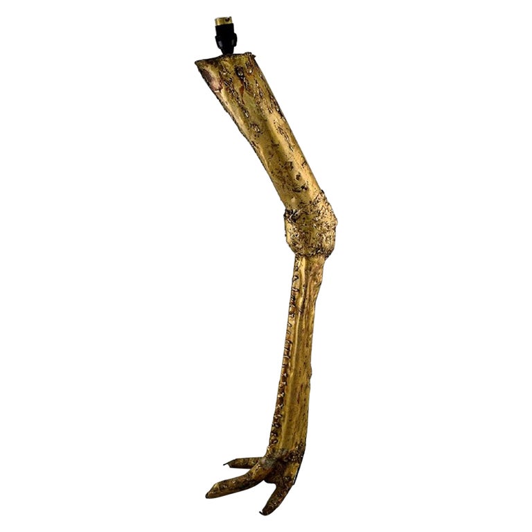 Large Zoomorphic Floor Lamp in Welded Brass Shaped like an Animal Leg ...