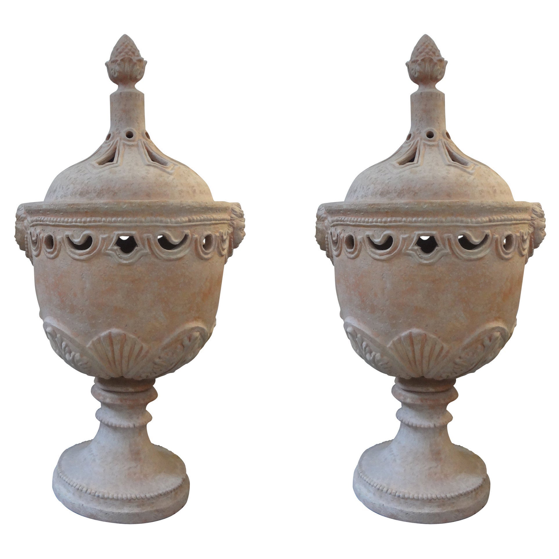 Complimentary Pair of Italian Gilt Terracotta Finials For Sale at 1stDibs