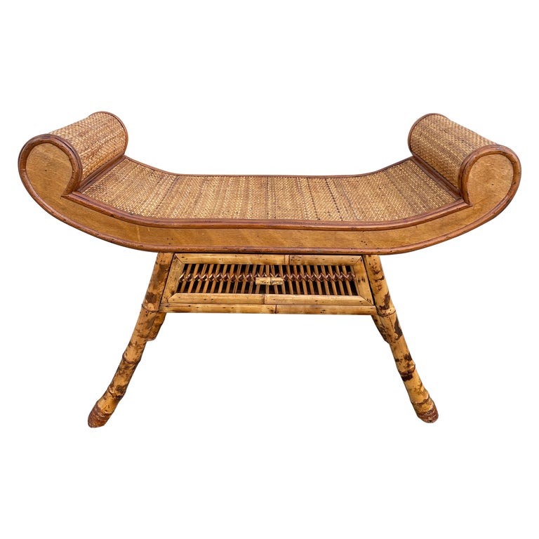 Burnt Bamboo Chinoiserie Style Bench at 1stDibs