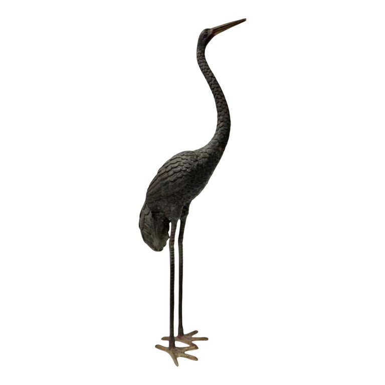 Large Bronze Standing Crane Statue at 1stDibs