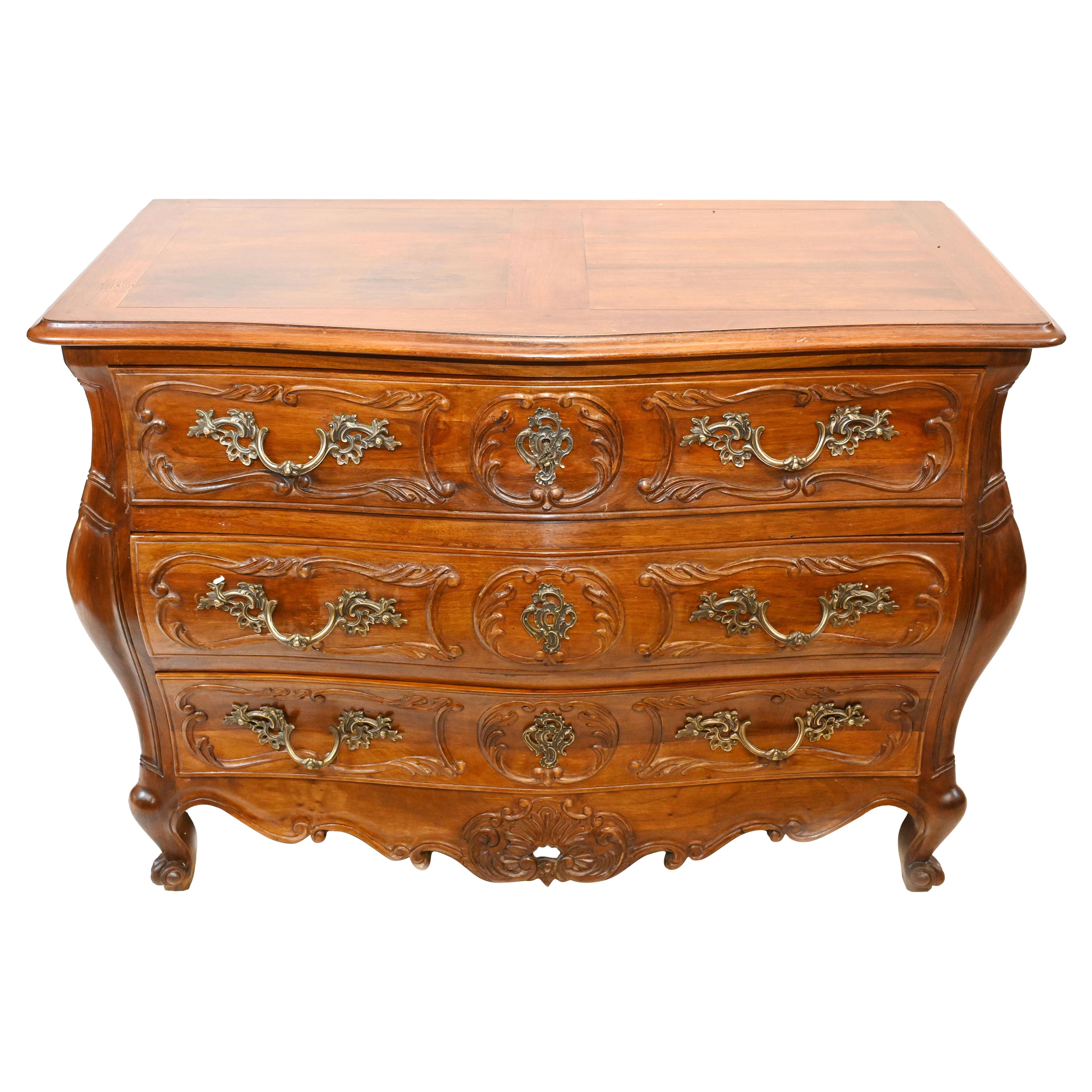 Antique French Mahogany Walnut Burl Bombe Chest For Sale at 1stDibs