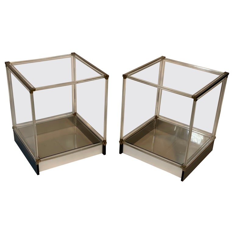 Mid Century Italian Lucite Glass and Metal Side Table or Night Stand ...