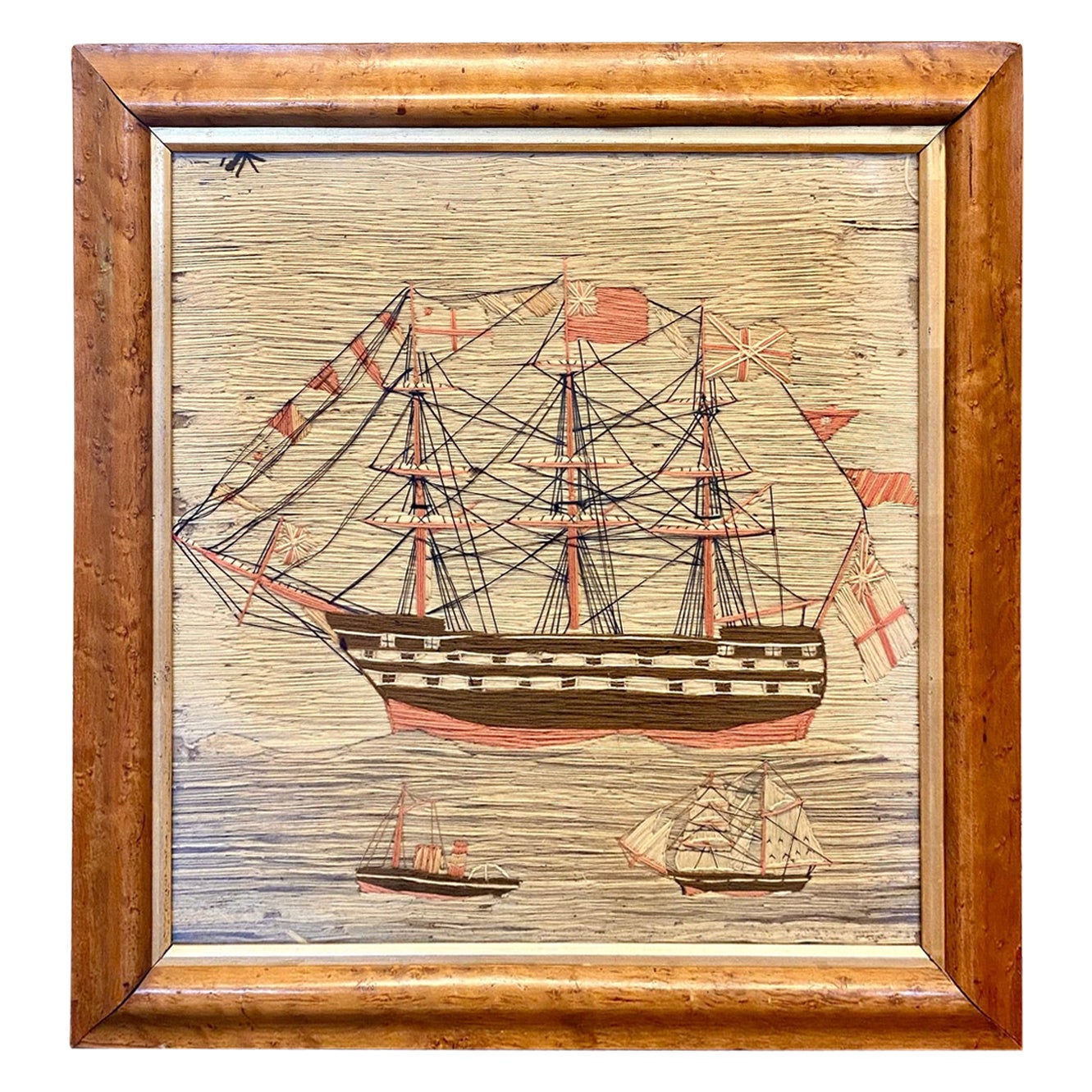 Sailor's Woolwork Woolie of Fully Dressed Ship with Coastal Village on ...