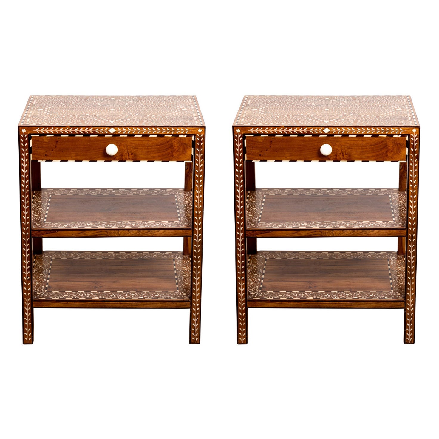 Vesey Side Table C-Shape, Wood One Leather Drawer For Sale at 1stDibs