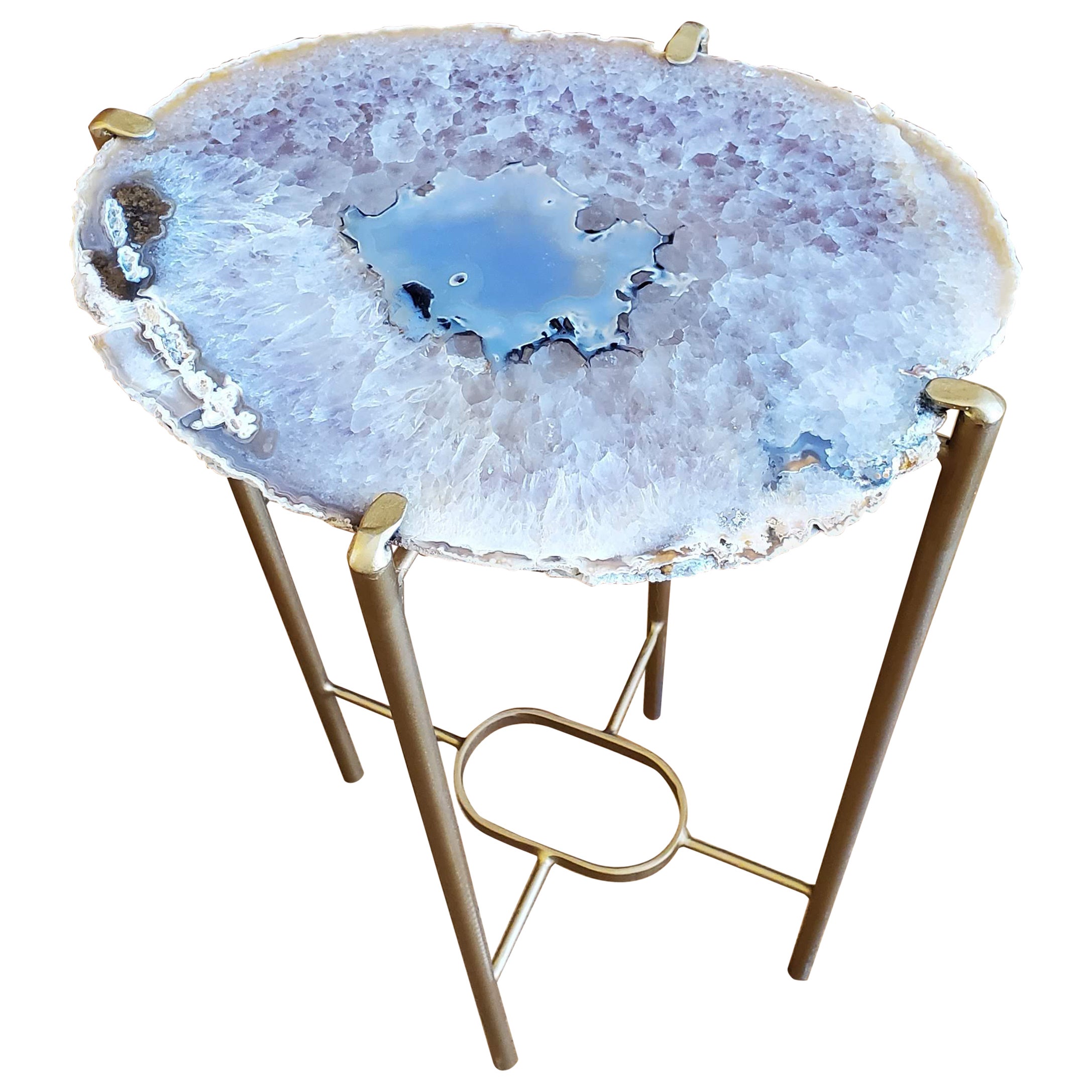 Organic Modern Grey White Black Geode Drink Table with Gold Gilt Base ...