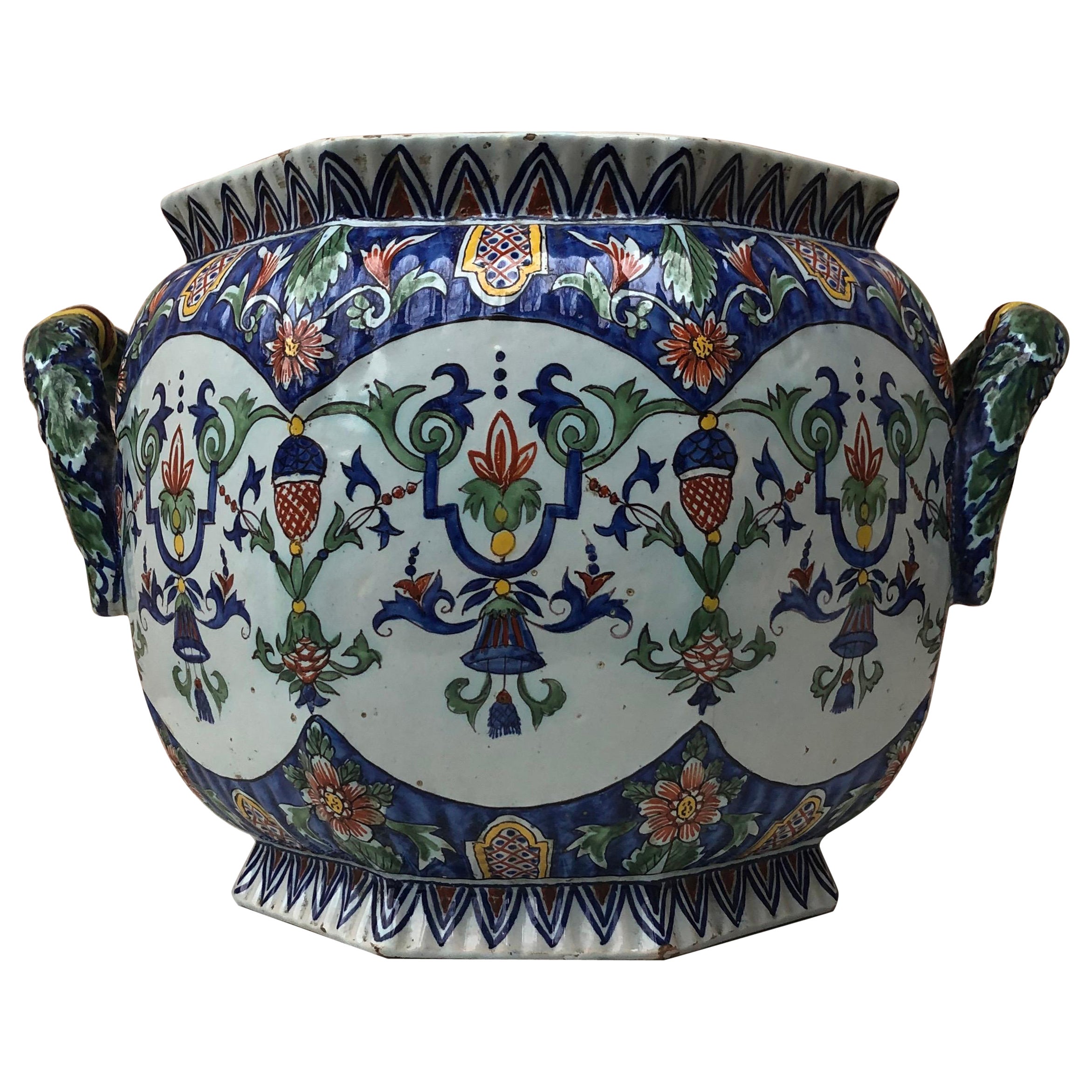 19th Century Pair Of French Faience Cache Pots Desvres For Sale at 1stDibs