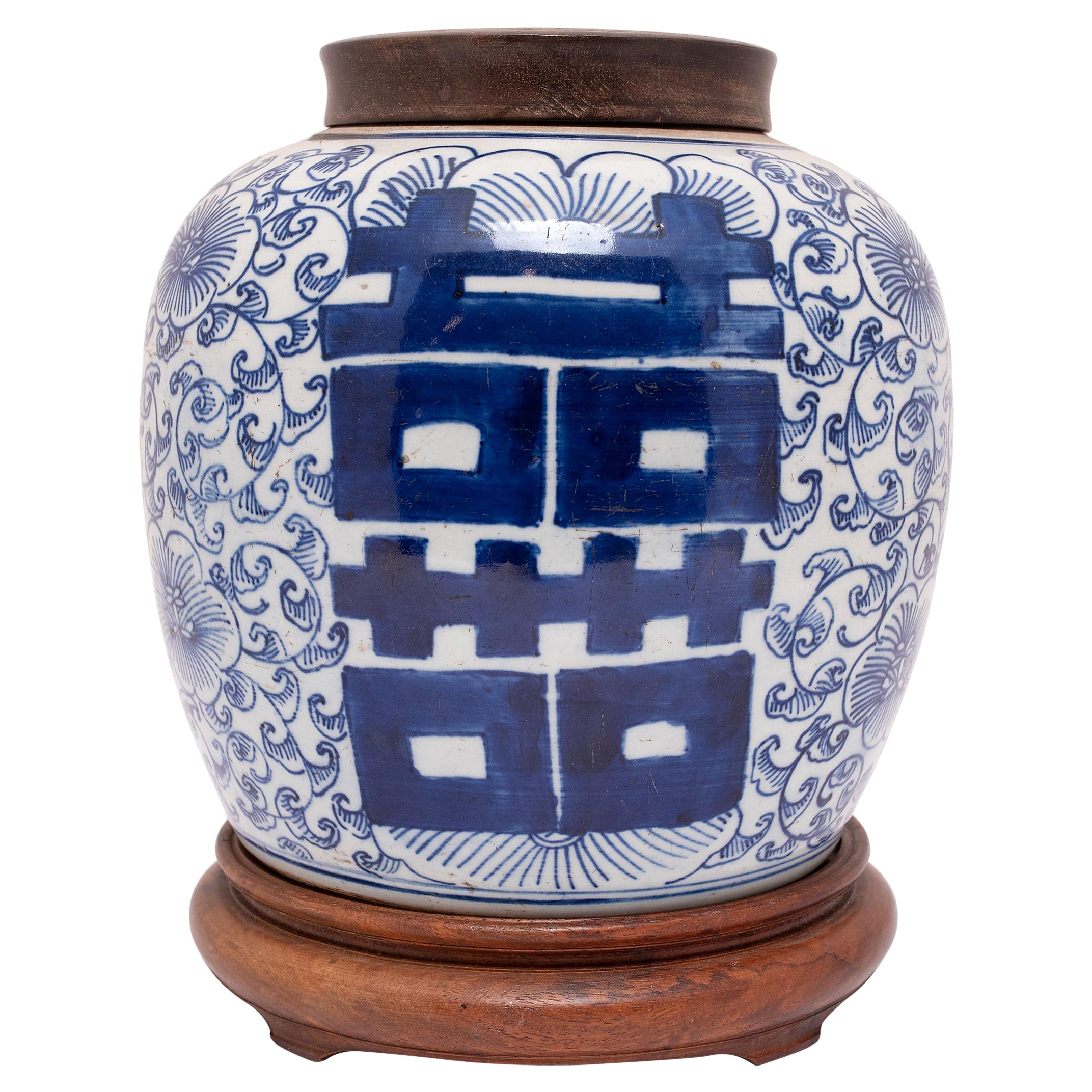 19th C. Chinese Double Happiness Blue and White Porcelain Vases at 1stDibs