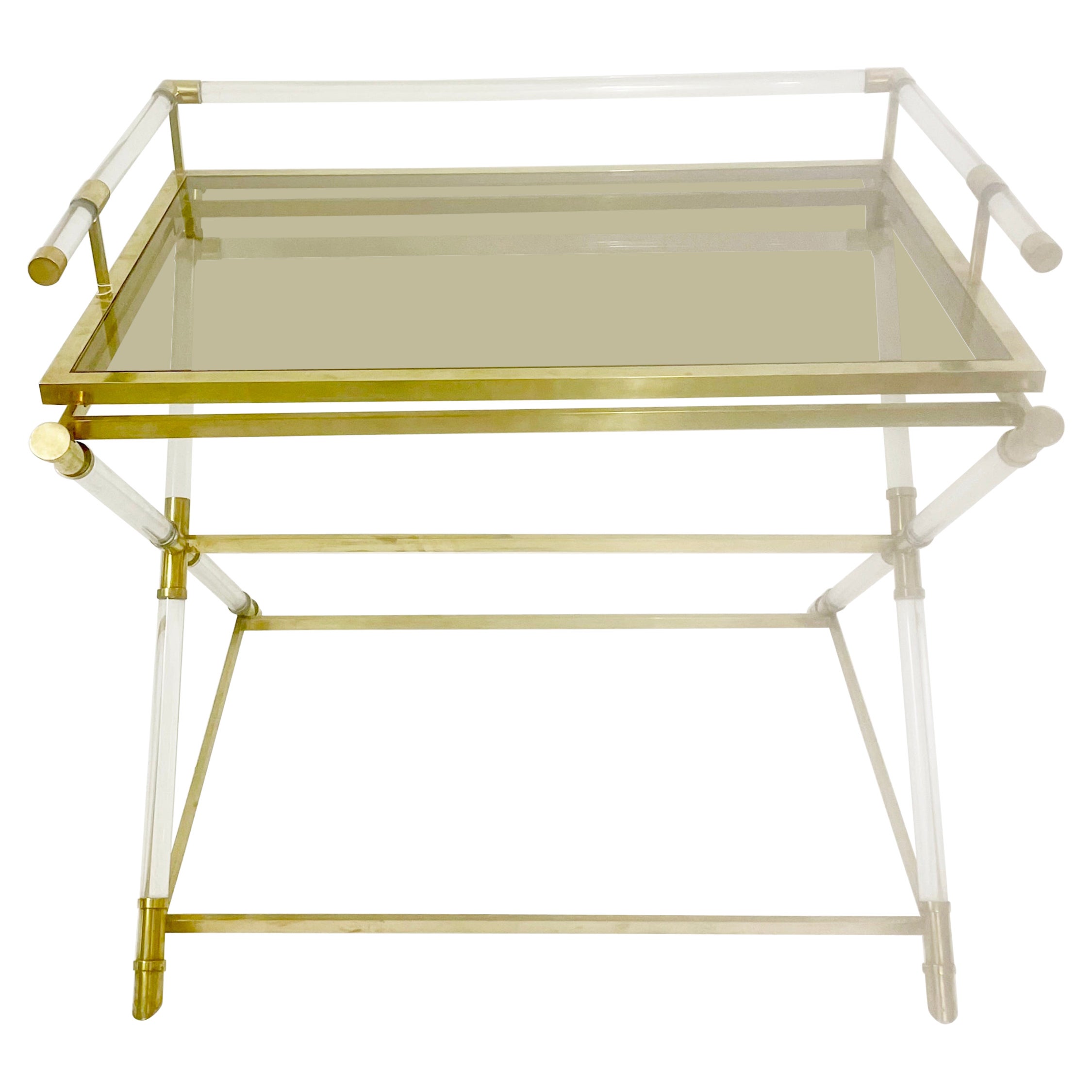 French Plexiglass and Brass Console with Glasstop, circa 1970s For Sale ...