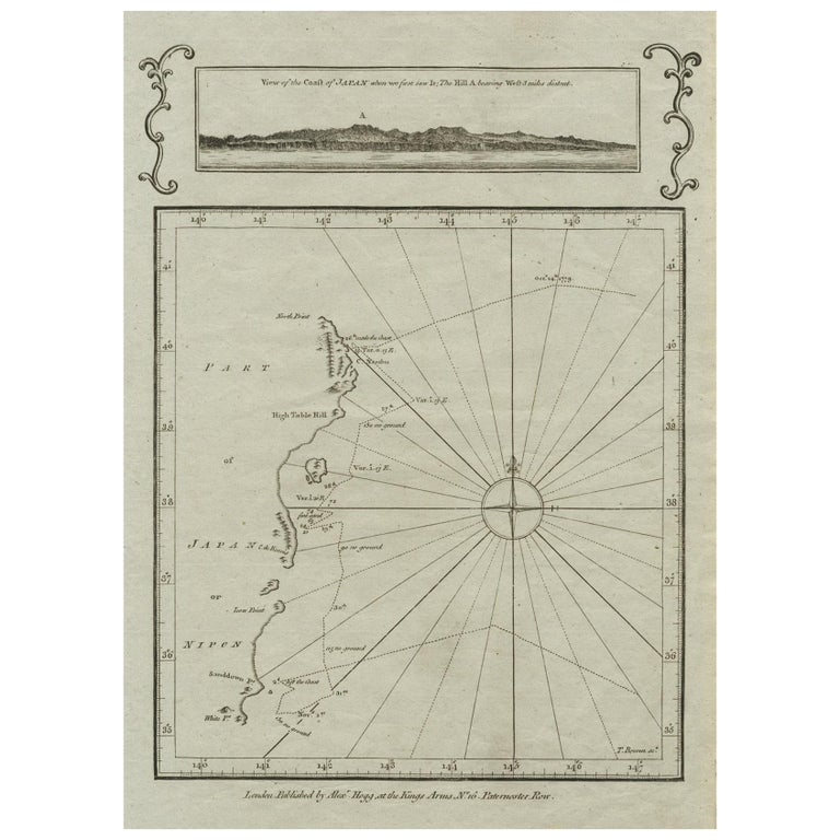 Old Map of the East Coast of Honshu with an Inset, Japan, c.1785 For ...
