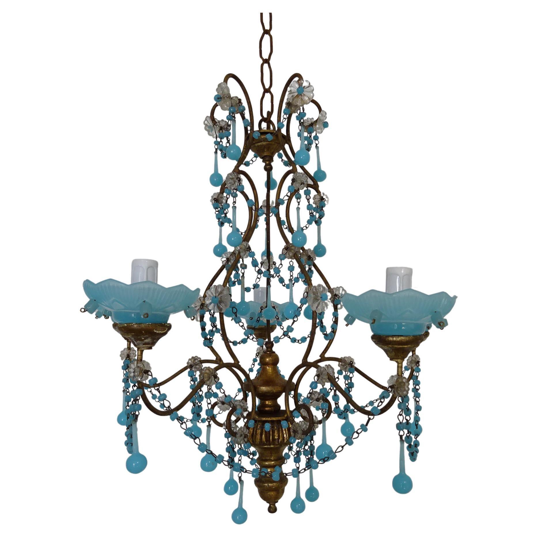 1930 French Blue Opaline Bobeches, Beads and Drops Chandelier For Sale ...