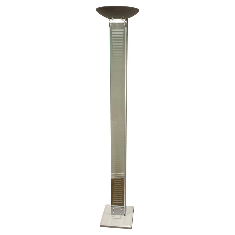Postmodern Italian Floor Torchiere Lamp Glass and Metal For Sale at 1stDibs
