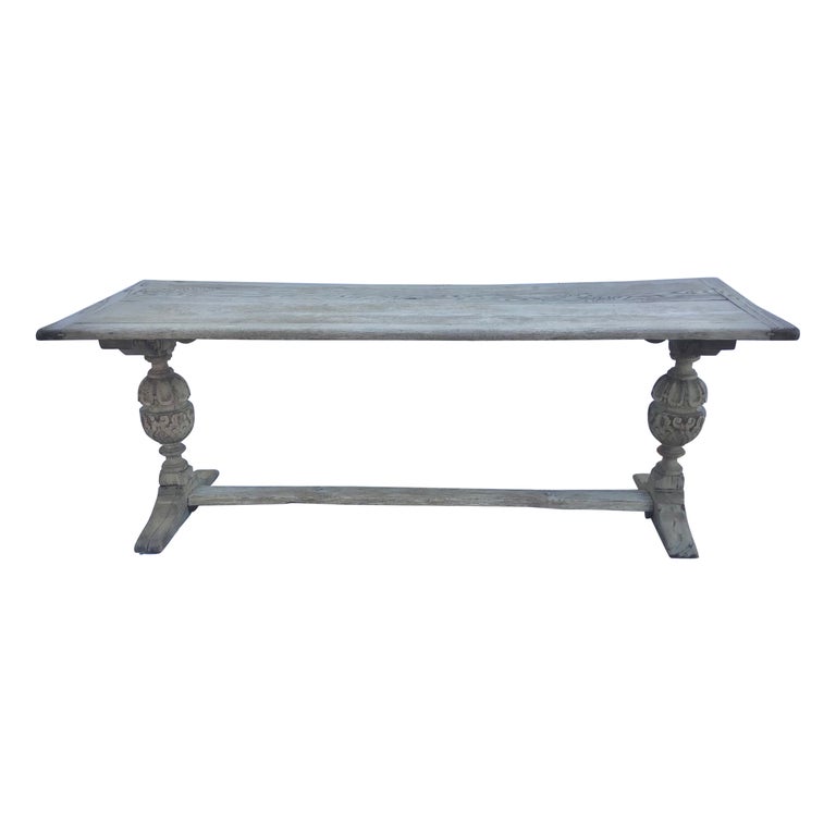 English Solid Oak Jacobean Style Refectory Trestle Table at 1stDibs