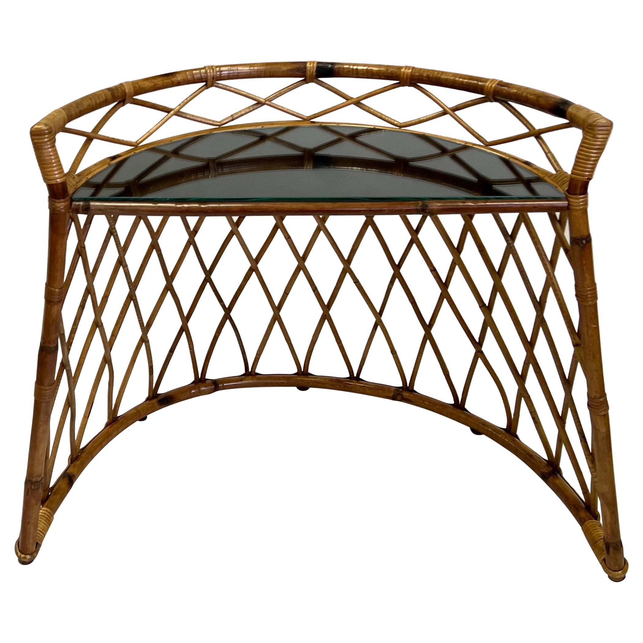 French Mid-Century Modern Neoclassical Rattan and Bamboo Desk /Console ...