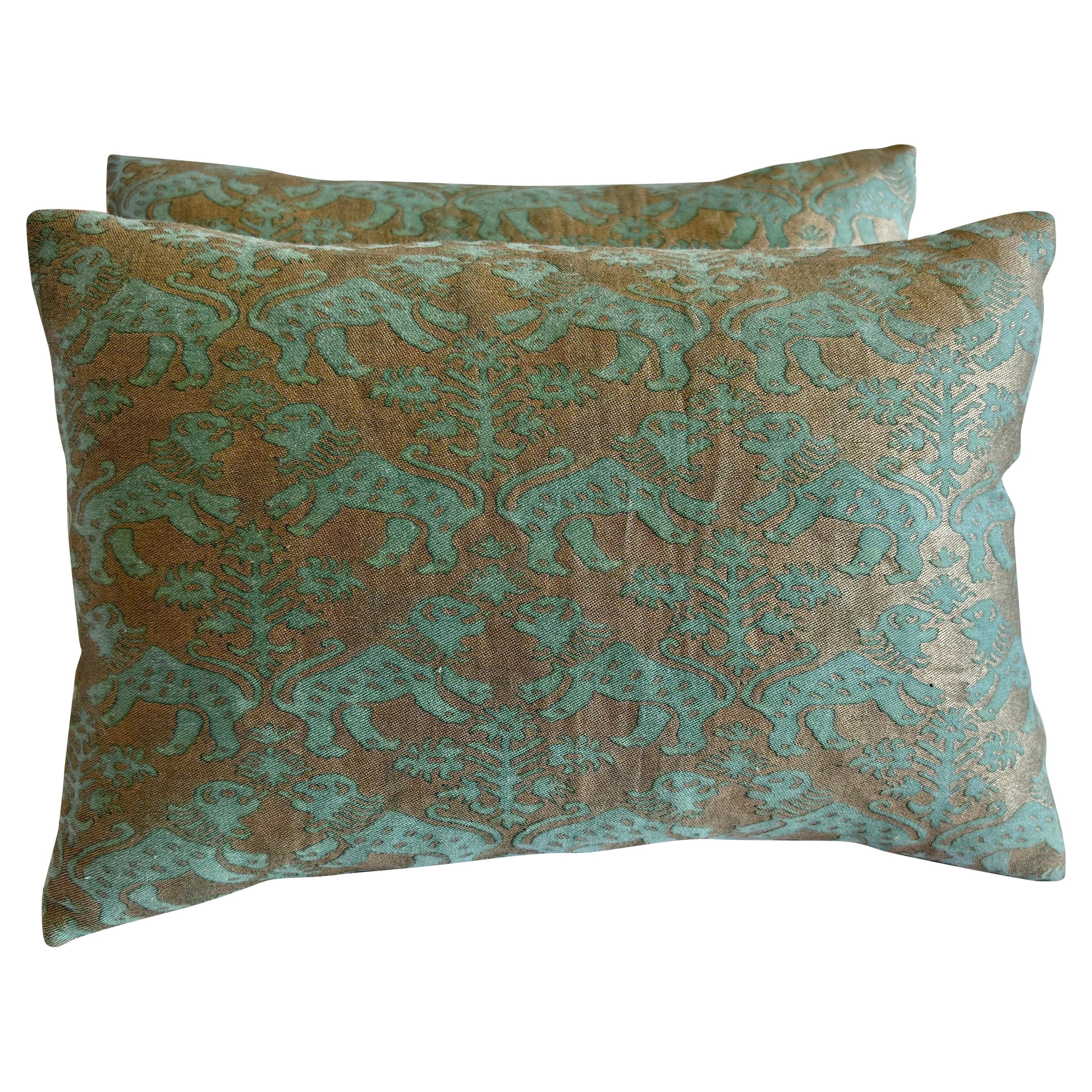 Blue and Gray Vintage Fortuny Textile Pillow at 1stDibs