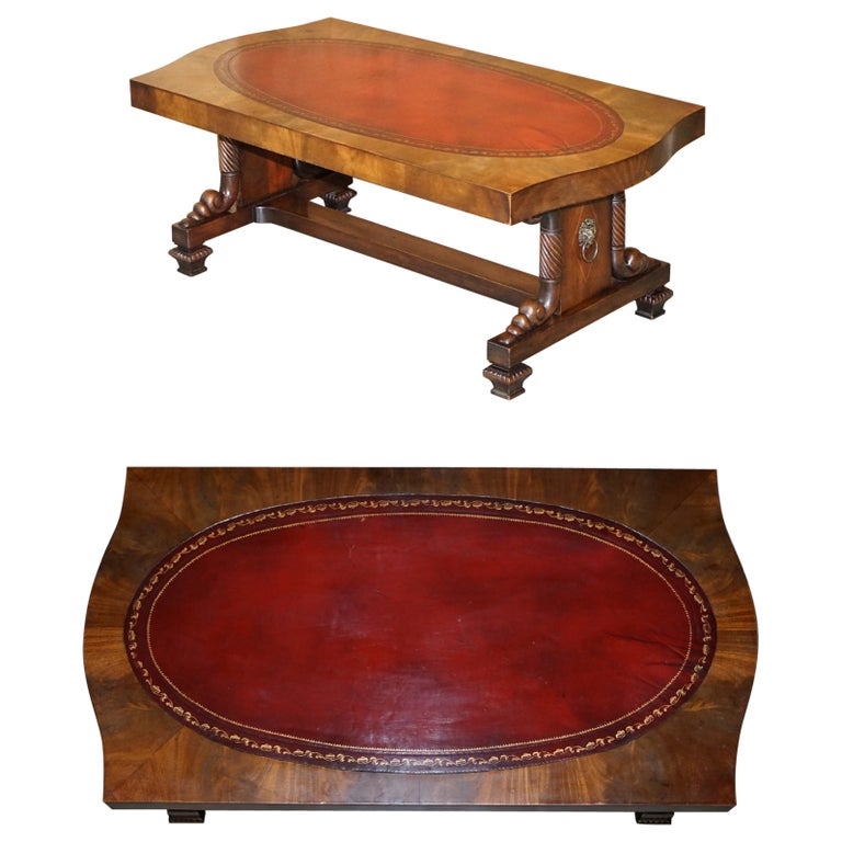 Regency Style Lions Head Handle Oxblood Leather and Walnut Coffee ...