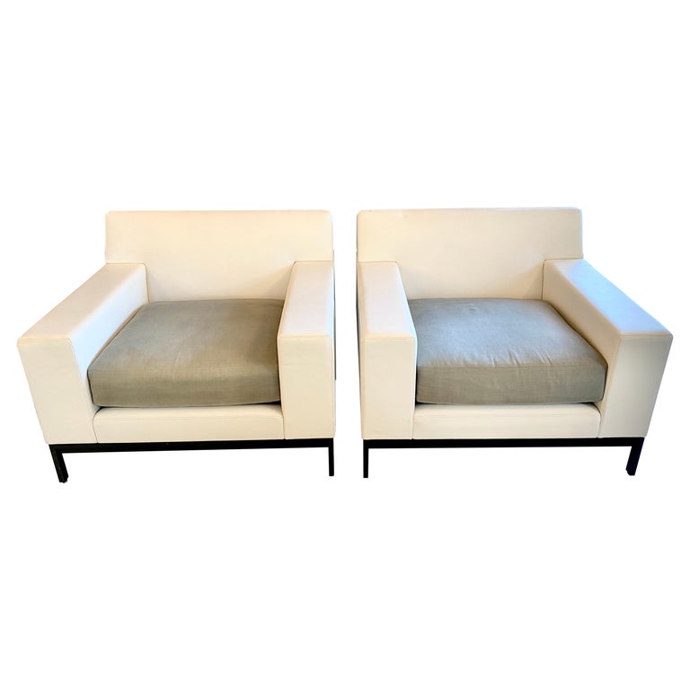 Pair of White Leather Buddha Arm Chairs For Sale at 1stDibs