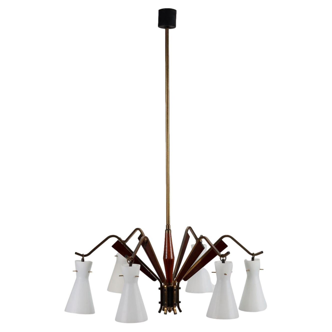 Midcentury Italian 1950s Low Ceiling Five Glass Drop Down Lamp with ...