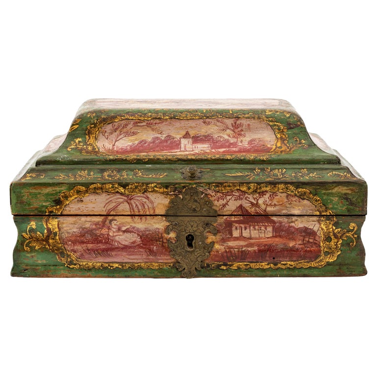Baroque Manner Hand-Painted Wooden Decorative Box at 1stDibs