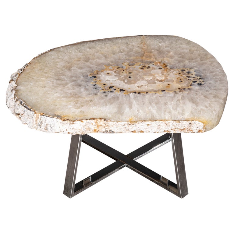 Side or Center Table, Brazilian Agate with Nickel Finish Metal Base For ...