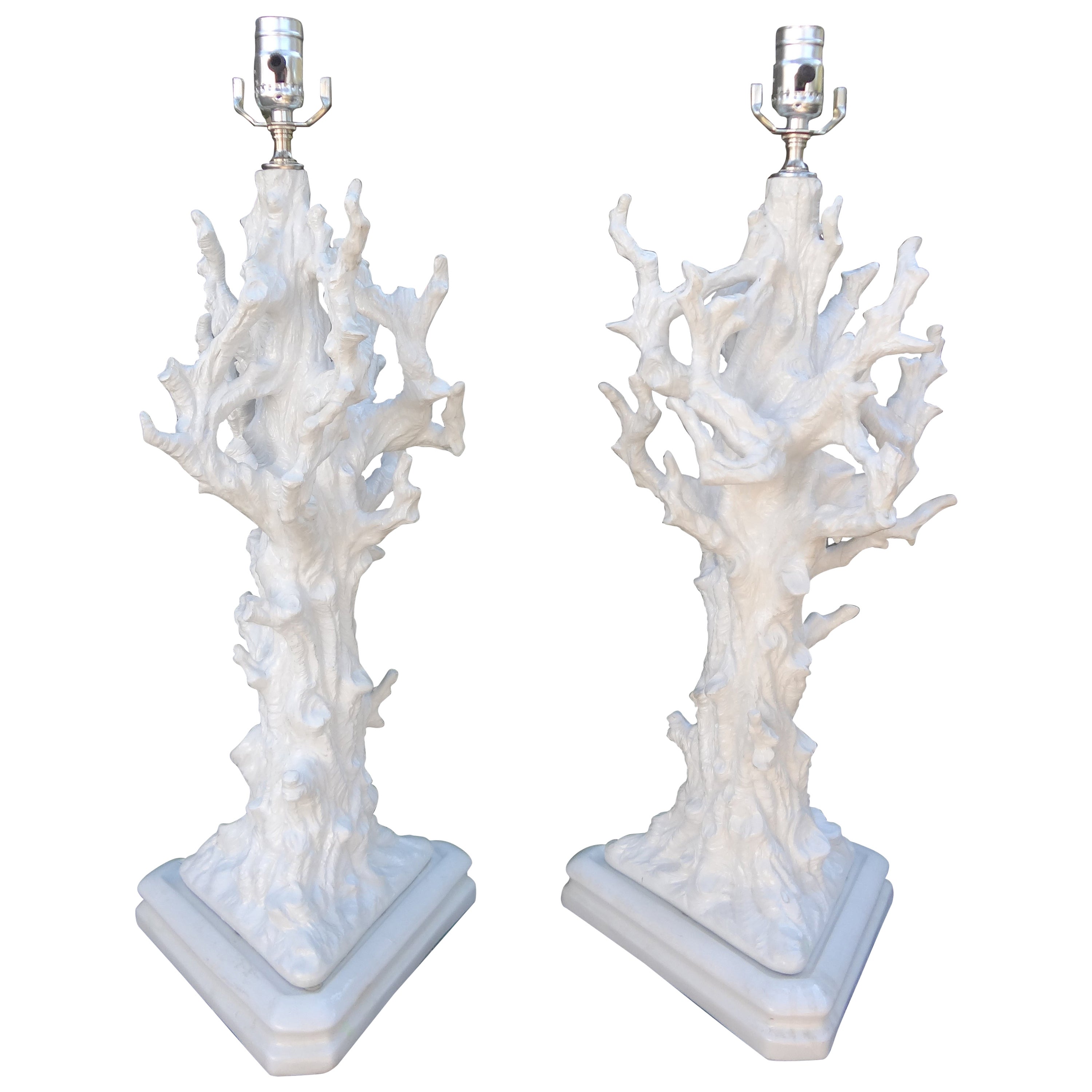 1960s Plaster Faux Tree Trunk Lamps at 1stDibs