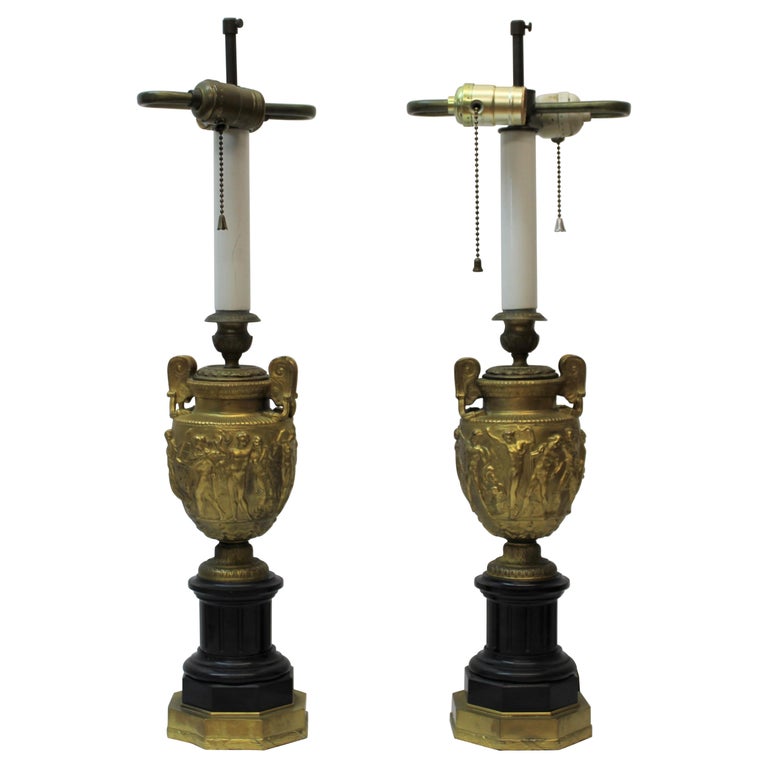 Pair of Empire Style Gilt Bronze Table Lamps For Sale at 1stDibs