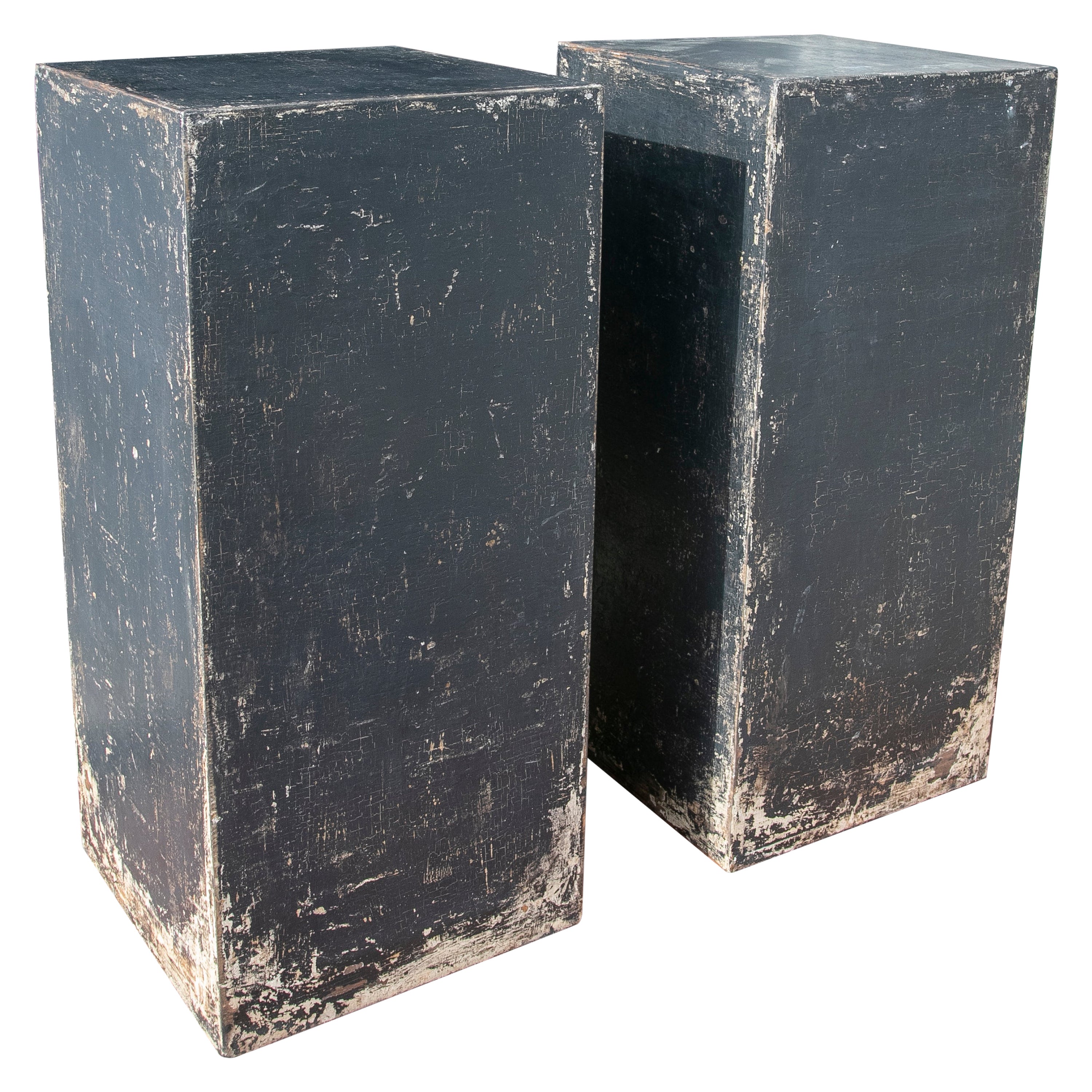 1970s Pair of Rectangular Polychromed Wooden Stands For Sale at 1stDibs