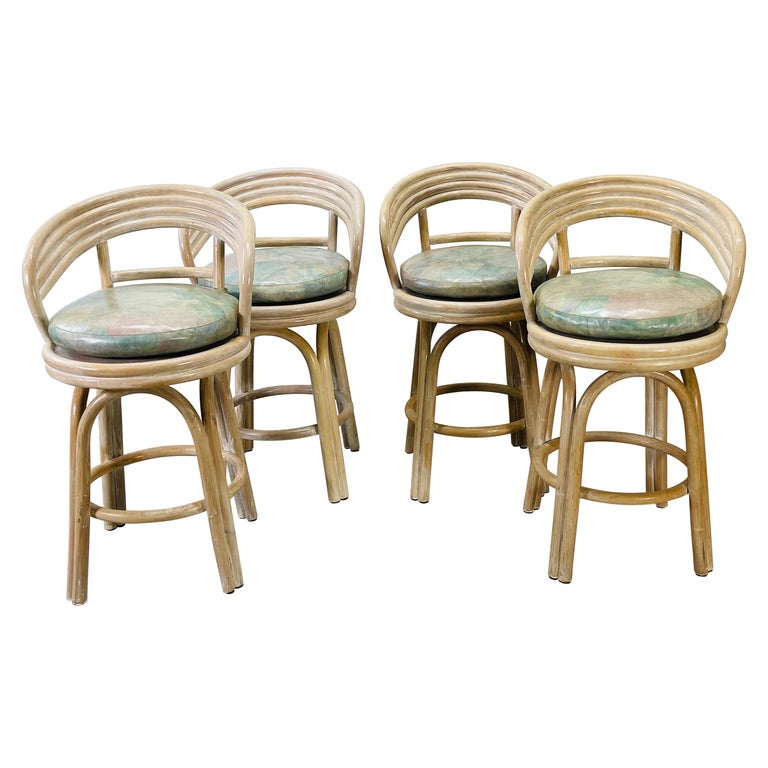 White Washed Swivel Bar Stools, Set of 4 For Sale at 1stDibs