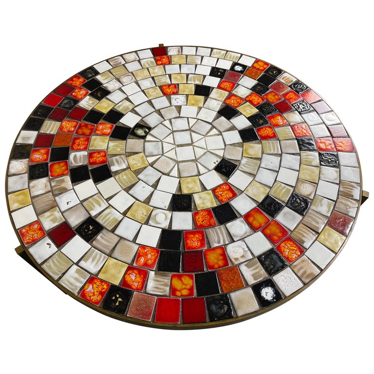Large Round Bronze Tile Top Table by Mosaic House For Sale at 1stDibs