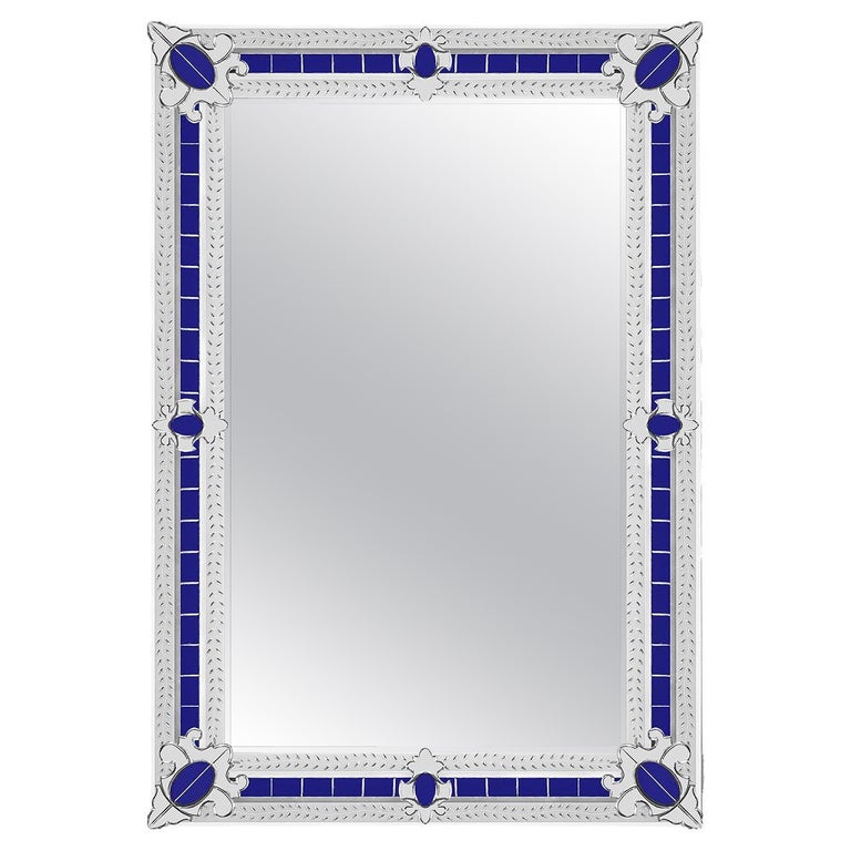 San Toma Blue Contemporay Murano Glass Mirror For Sale at 1stDibs