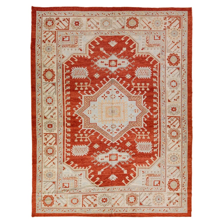 Modern Oushak Handmade Designed Wool Rug with a Terracotta Orange Color ...