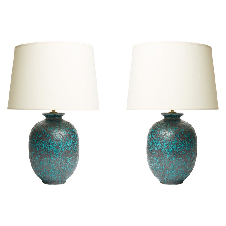 Pair of Turquoise Ceramic Table Lamps at 1stDibs