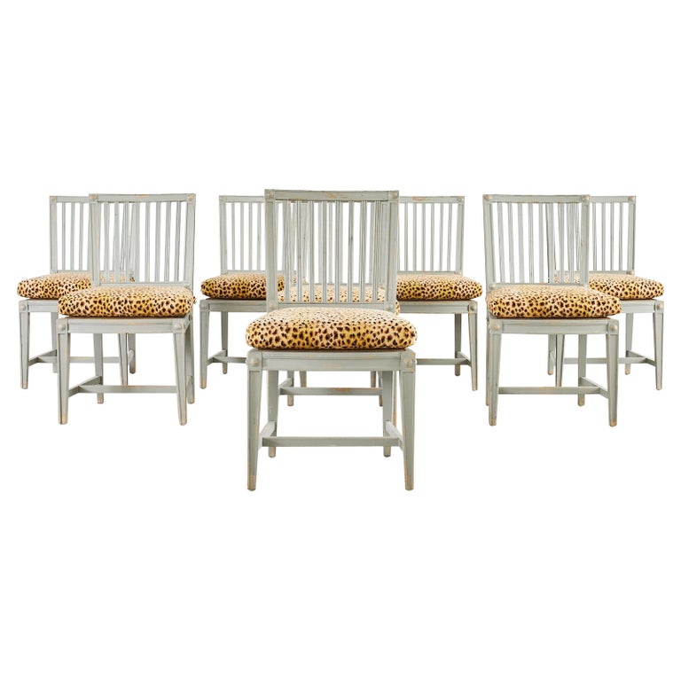 Set of Eight Midcentury Painted Slat Back Dining Chairs For Sale at 1stDibs