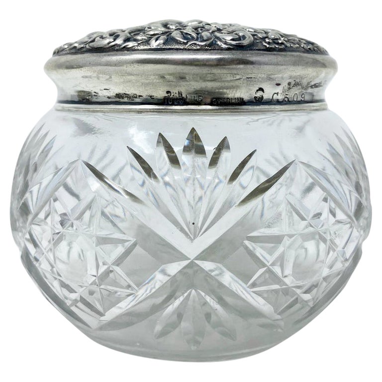 Antique American Repoussé Sterling Silver and Cut Crystal Vanity Powder ...