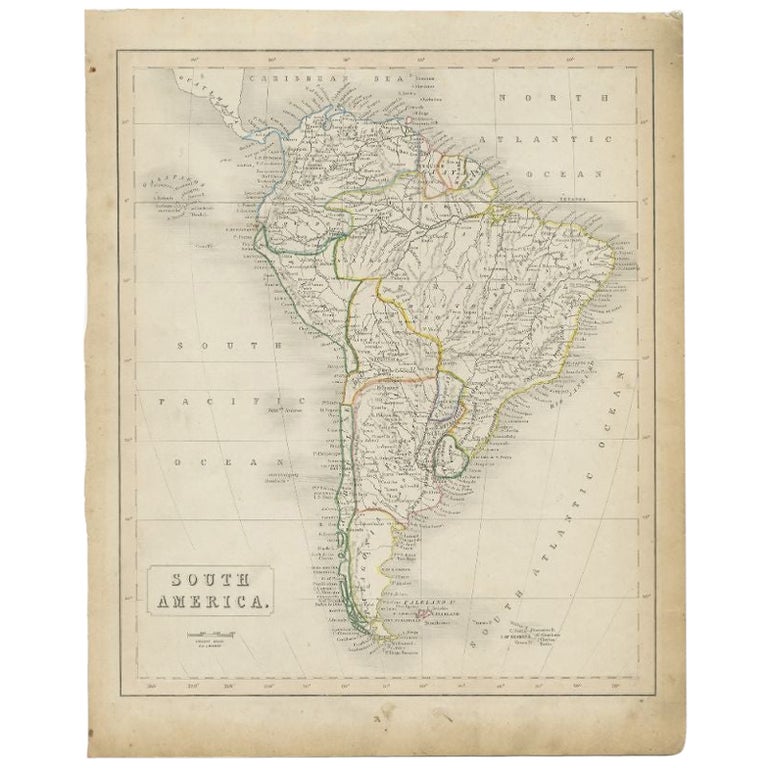 Antique Map of South America, c.1840 For Sale at 1stDibs
