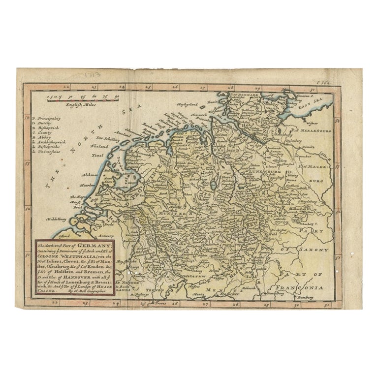 Antique Map of Part of Germany by Moll, c.1740 For Sale at 1stDibs
