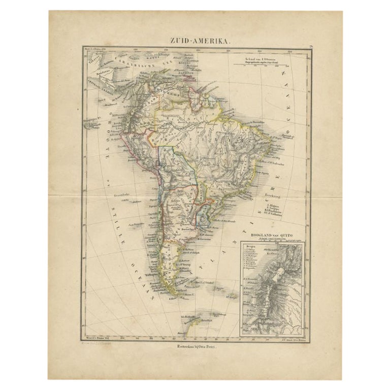 Antique Map of South America by Petri, c.1873 For Sale at 1stDibs