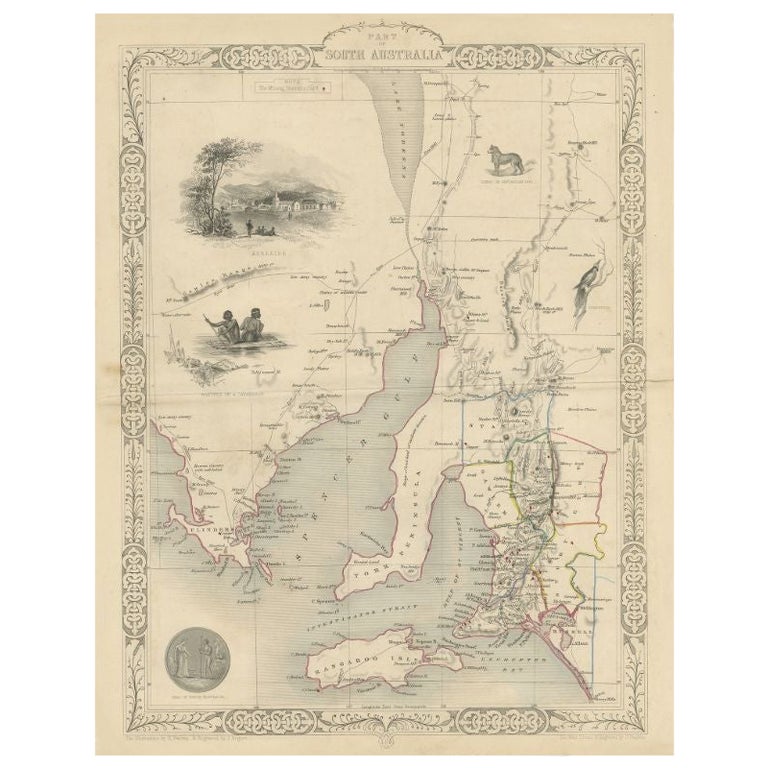 Antique Map of South Australia by Tallis, 1851 For Sale at 1stDibs